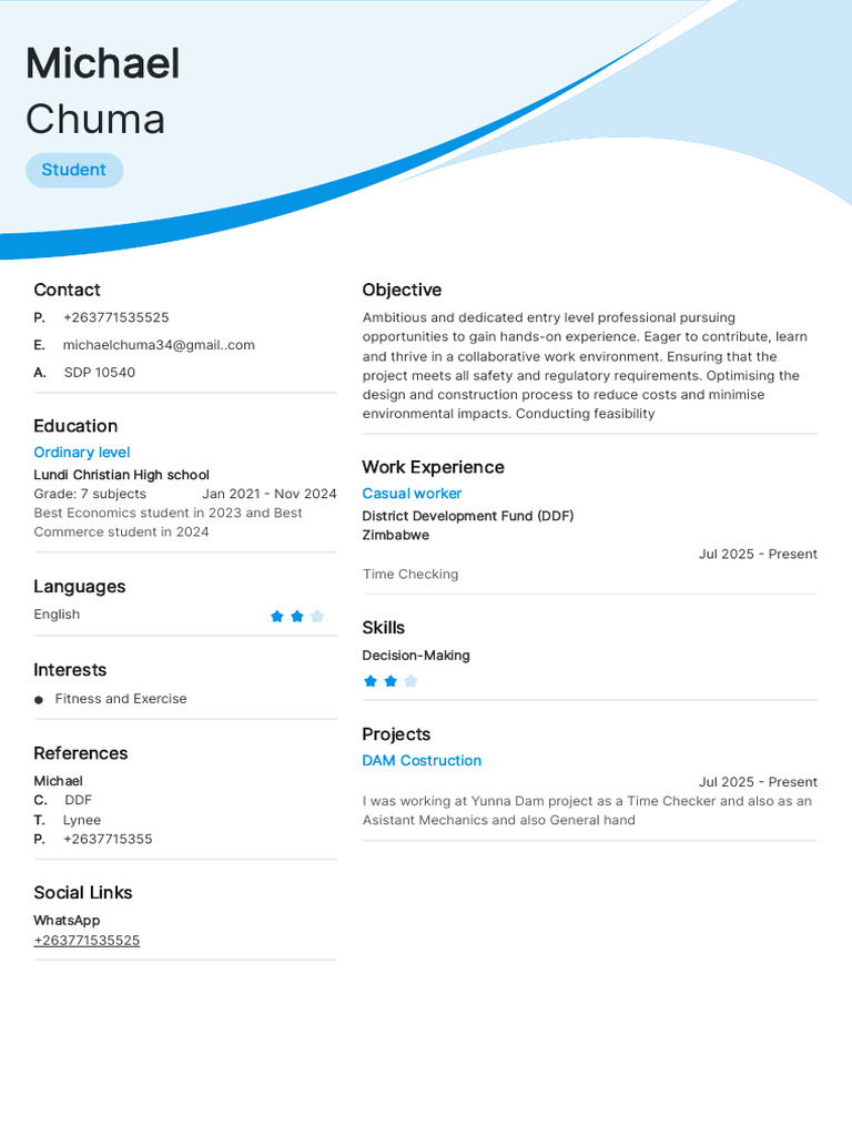 Michael Chuma's Student Profile and Experience | PDF