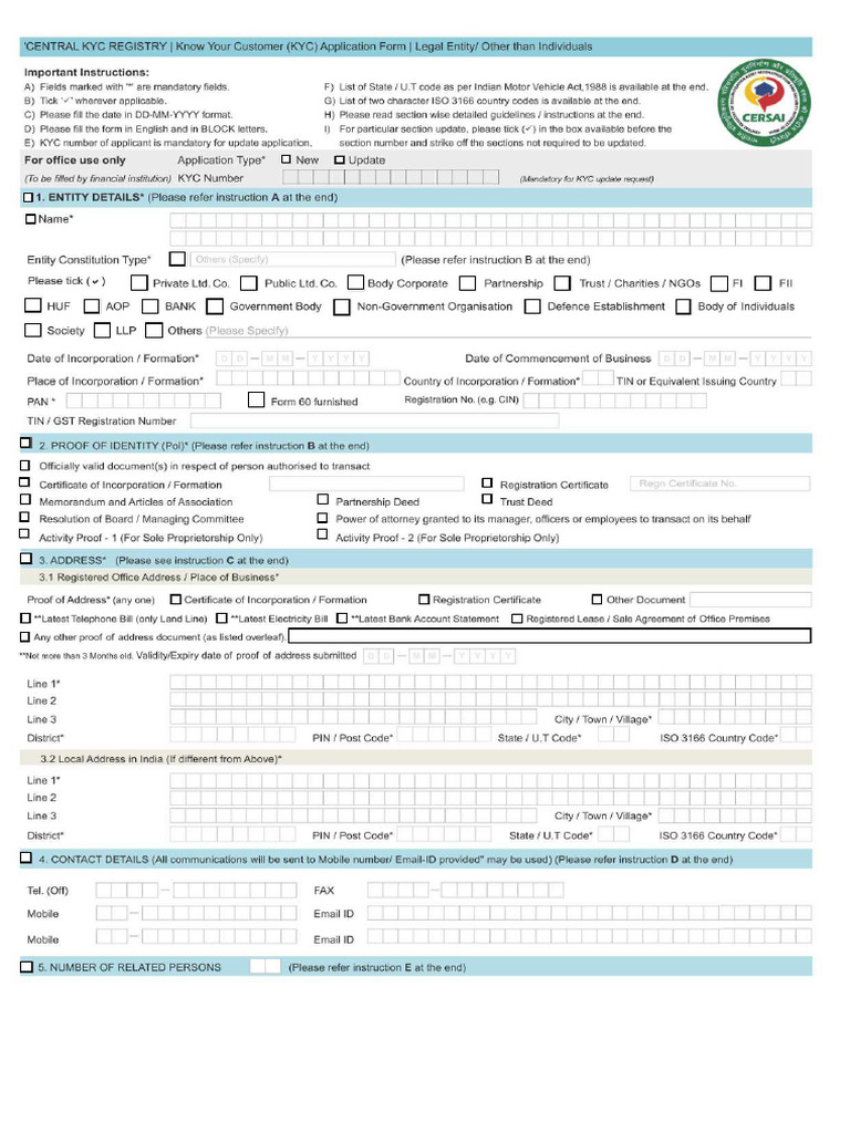 CKYC Form For Non Individual | PDF
