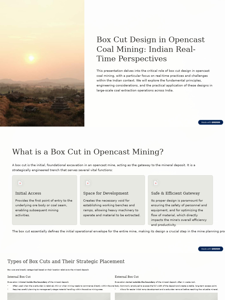 Box Cut Design in Opencast Coal Mining Indian Real Time Perspectives ...