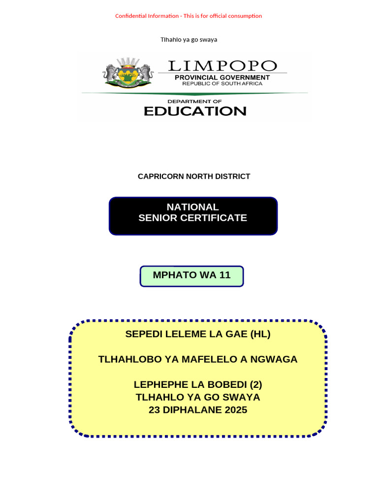 Kreiti 11 Tlhahlo Ya Go Swaya p2 Diphalane 2025 | PDF