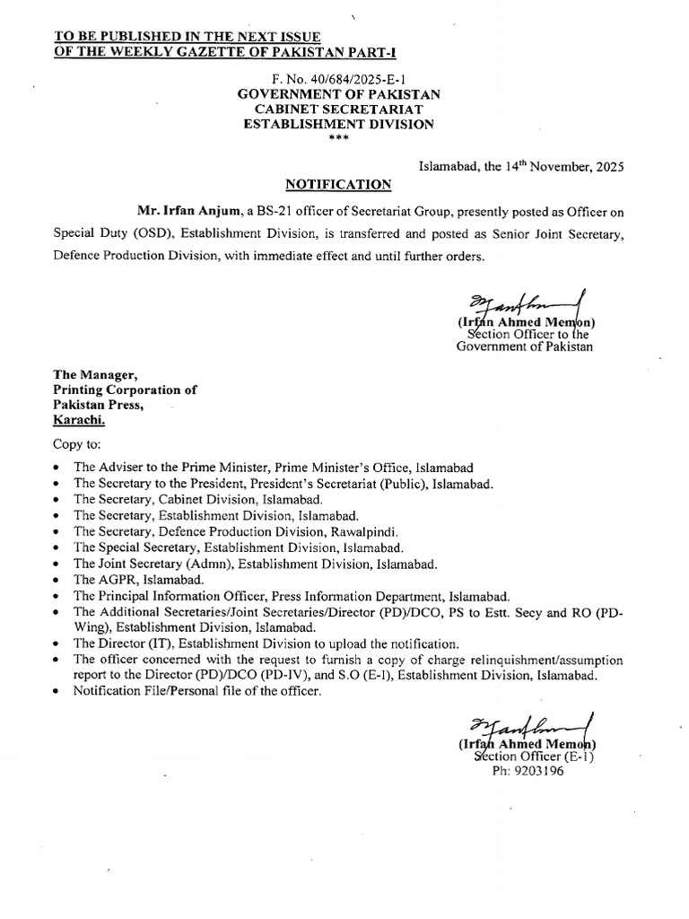 This Division - S Notifications Fer and Posting of SG Officers 6 | PDF ...
