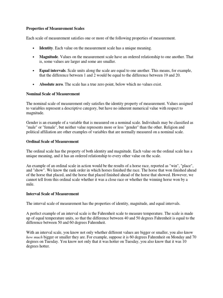 Properties of Measurement Scales | PDF | Level Of Measurement | Student ...