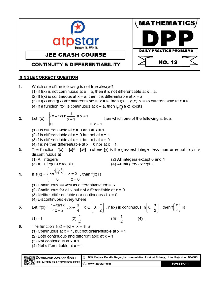 13.continuity & Differentiability | PDF | Function (Mathematics) | Continuous Function