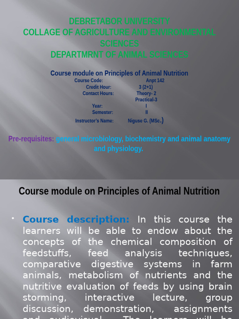 Principles of Animal Nutrition Course | PDF | Nutrition | Diet & Nutrition