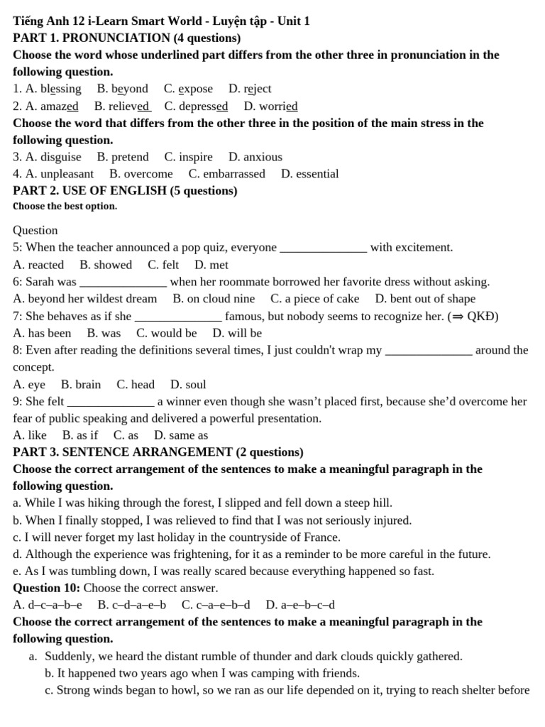 Tieng Anh 12 Ilearn Smart World Unit 1 | PDF | Rosa Parks | Malala ...