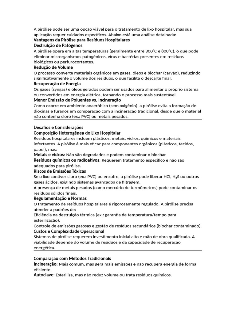 Pirólise de Lixo Hospitalar: Vantagens e Desafios | PDF | Desperdício ...