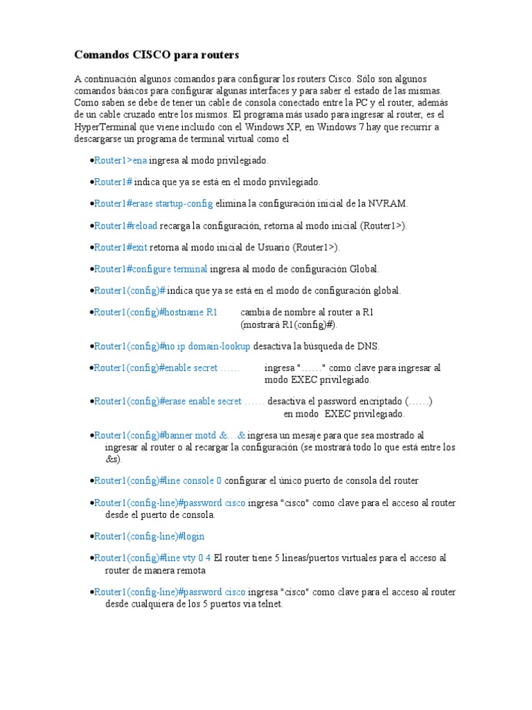 Comandos Basicos Cisco | PDF | Enrutador (Computación) | Dirección IP