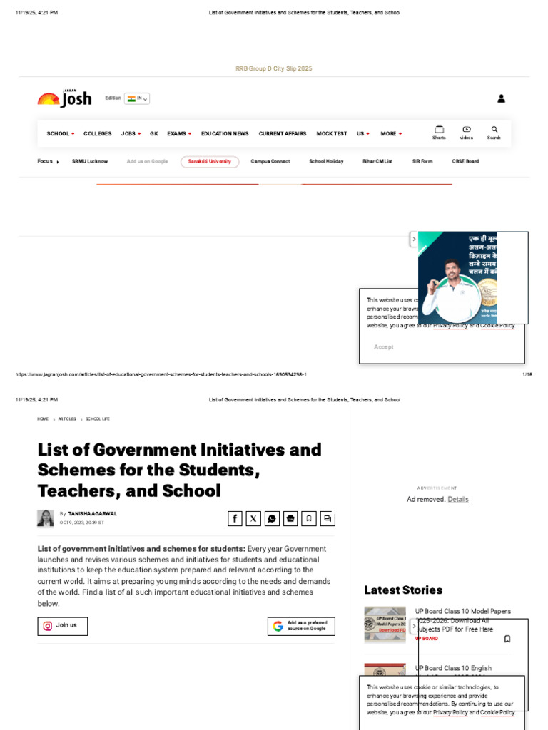 List of Government Initiatives and Schemes For The Students, Teachers ...