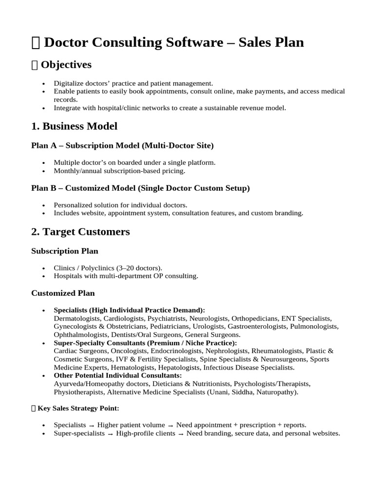 Doctor Consulting Software Sales Strategy | PDF | Subscription Business ...