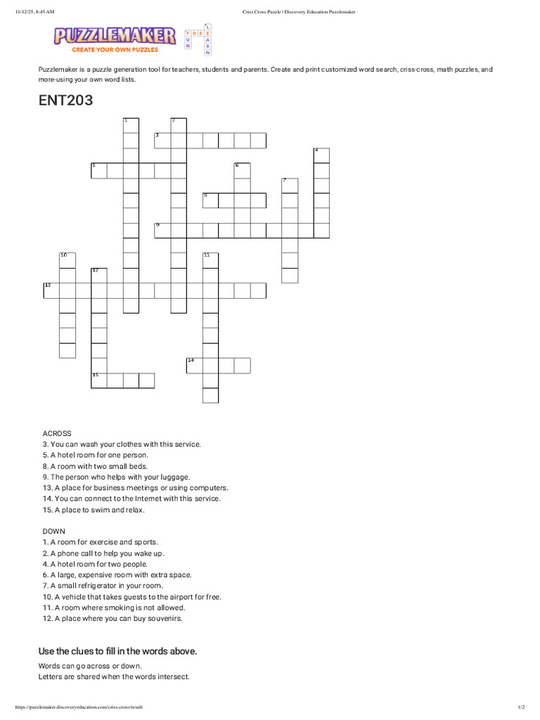 Use The Clues To Fill in The Words Above | PDF