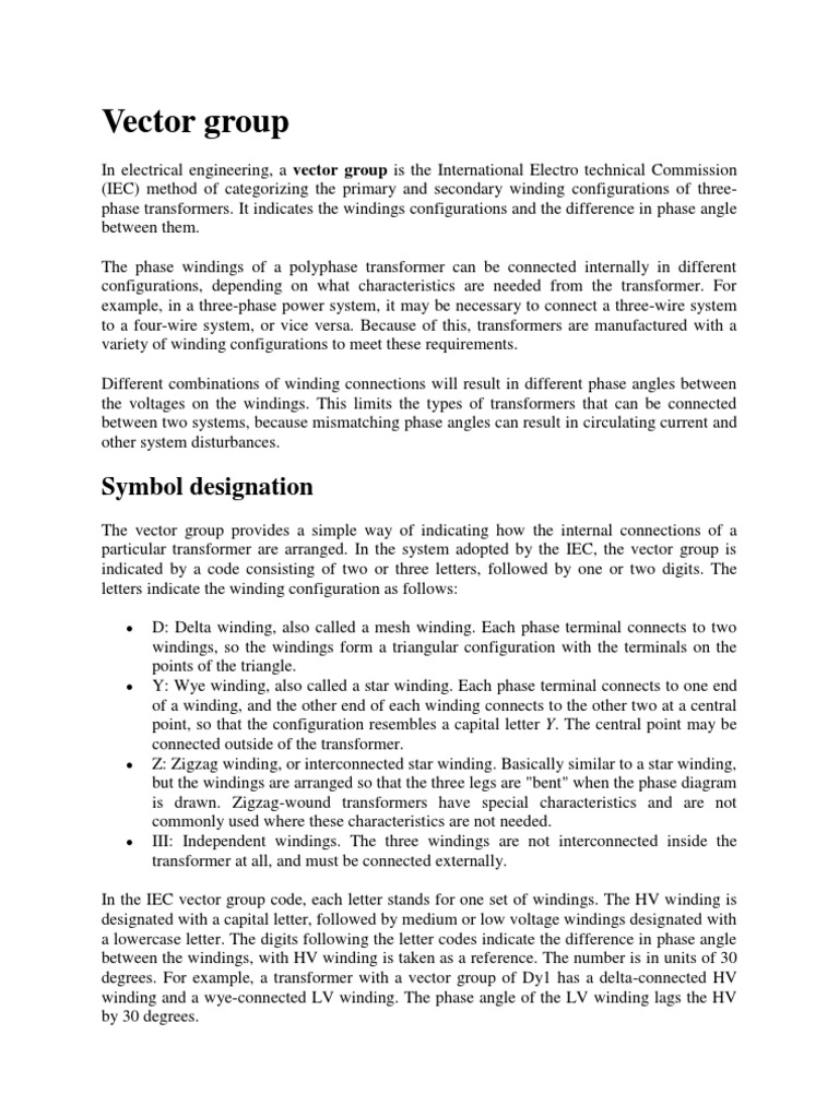 Vector Group: Symbol Designation | PDF | Electronic Engineering | Power ...