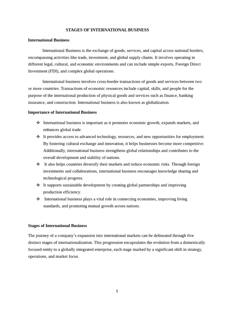 Stages of International Business Explained | PDF | International ...