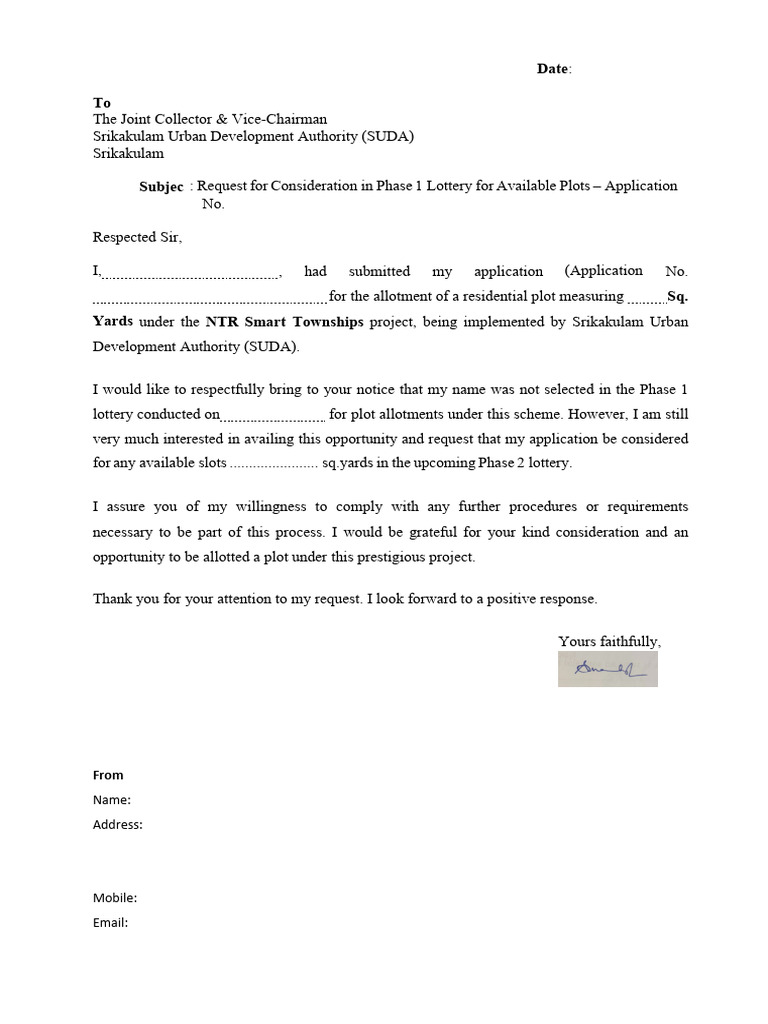 Request Letter To Consider For Phase 1 | PDF