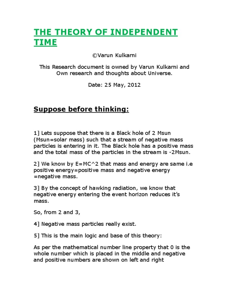 Theory of Independent Time in Black Holes | PDF | Universe | Mass