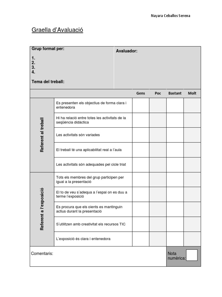 Graella Avaluació | PDF