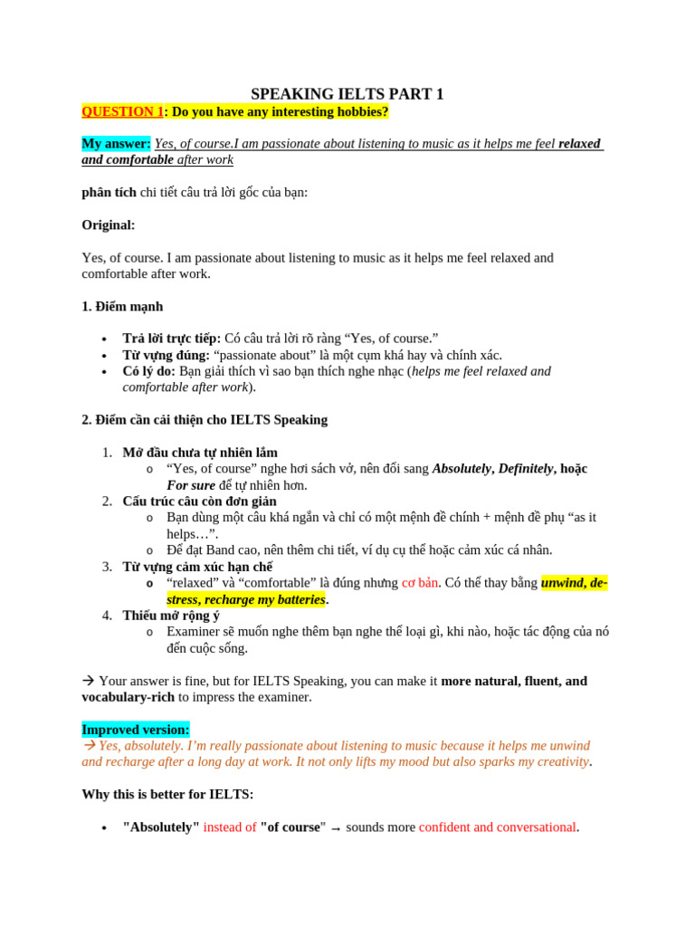 Speaking Ielts Part 1 | PDF