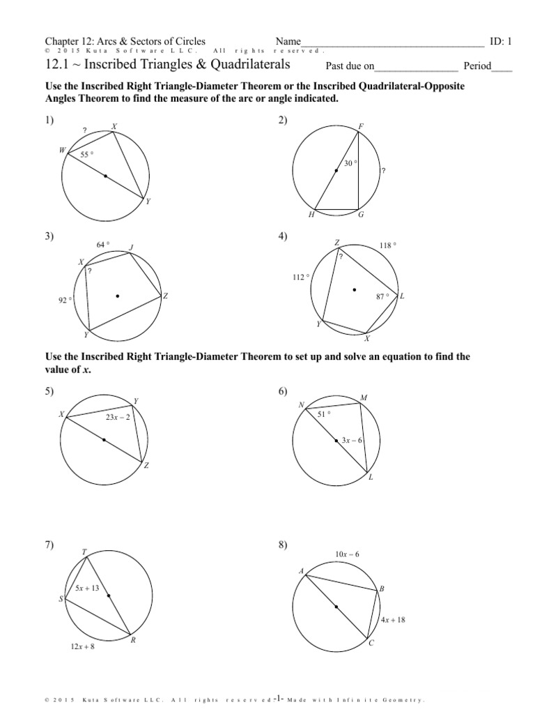 Arcs & Sectors Worksheet Guide | PDF | Circle | Trigonometry
