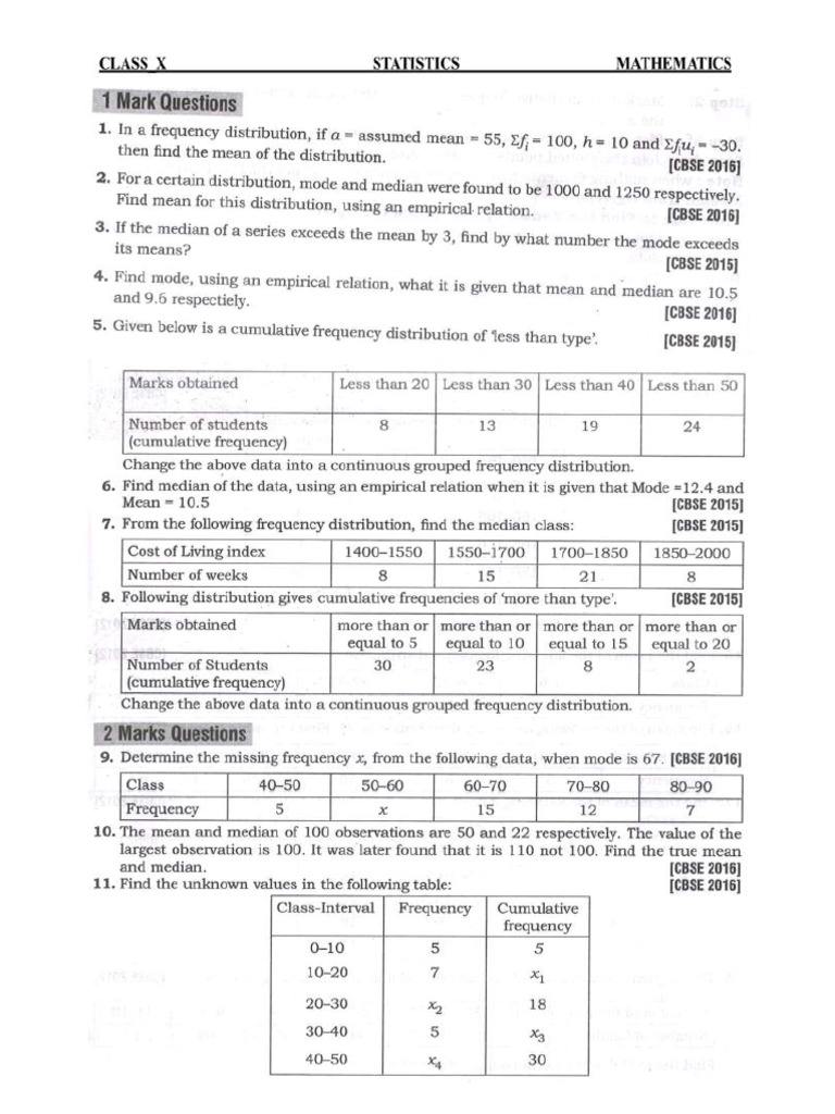 Statistics Worksheet | PDF
