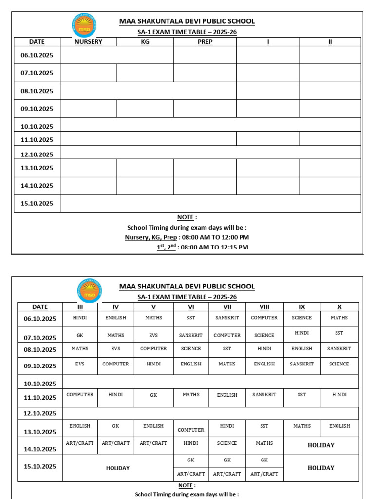 Sa1 Time Table 2025-26 | PDF | Military Operations