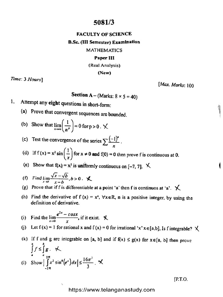 BSC 3 Sem Mathematics p3 Real Analysis 5081 3 Jun 2024 | PDF