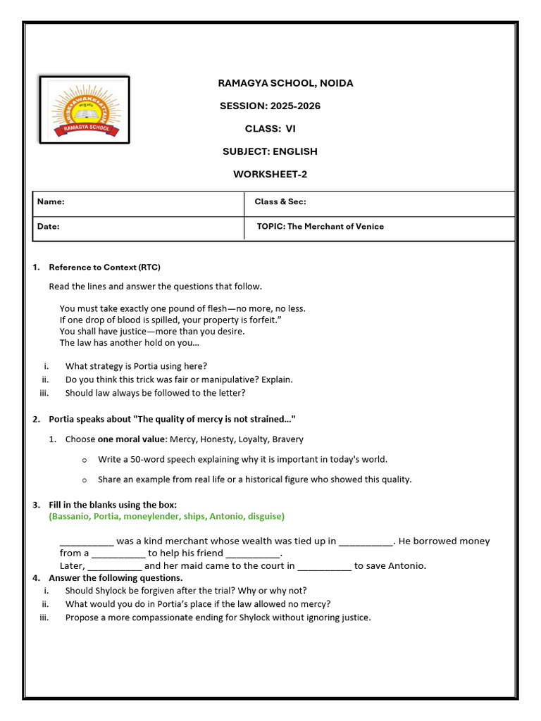 FRIDAY INTEGRATED HOMEWORK Grade 6 JULY 25new 2 1 | PDF | The Merchant ...
