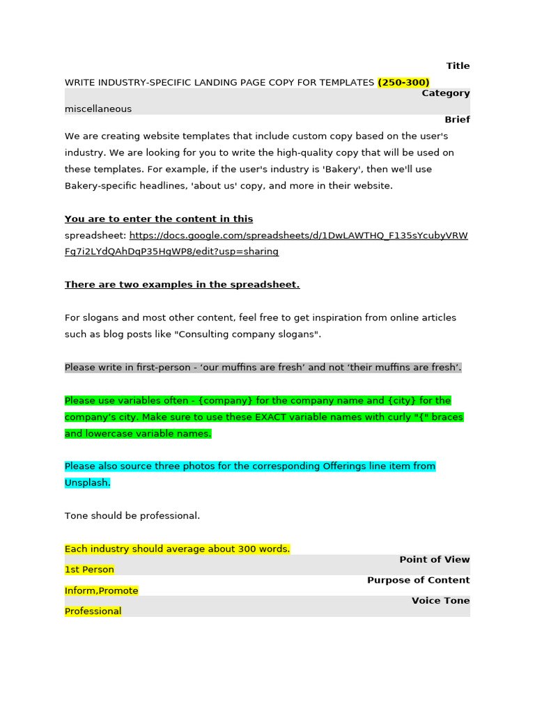 Write Industry-Specific Landing Page Copy For Templates | PDF