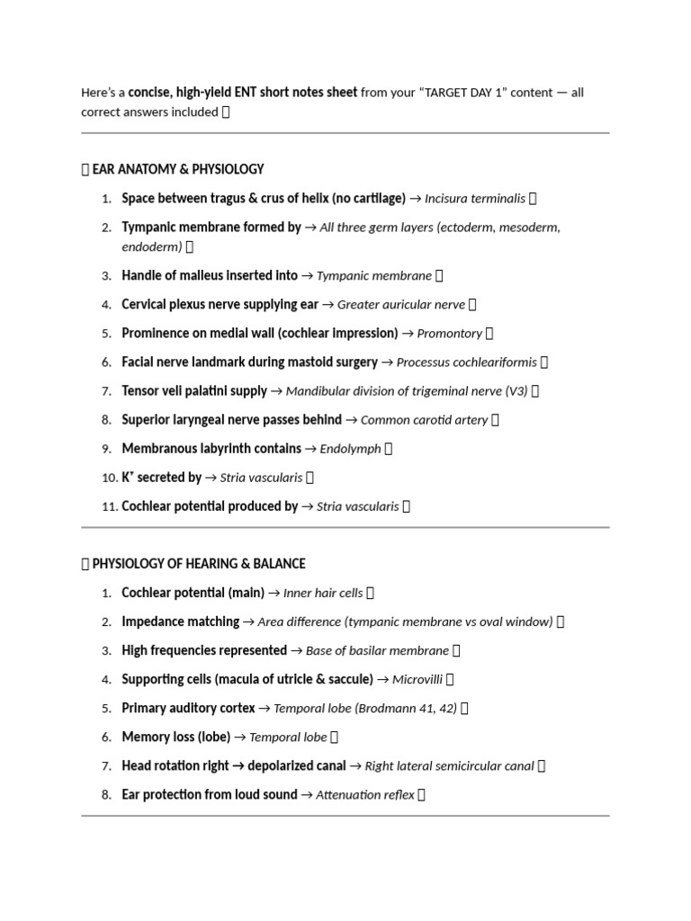 Essential ENT Notes for Day 1 Review | PDF | Human Nose | Ear