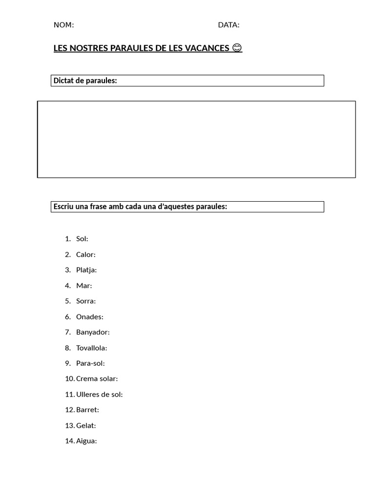 Les Nostres Paraules de Les Vacances | PDF