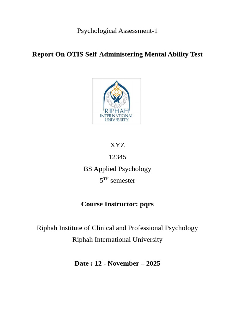Report On OTIS Self-Administering Mental Ability Test: Psychological ...