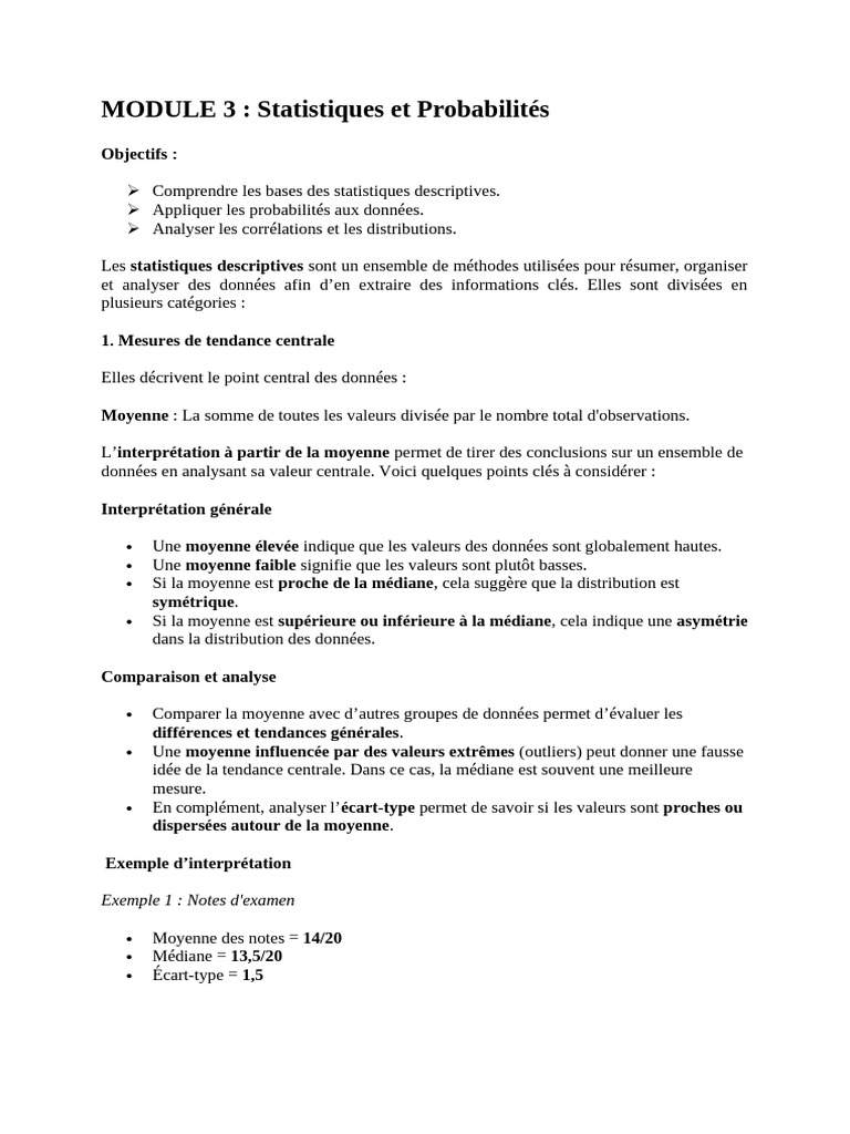 Statistiques : Moyenne, Médiane, Mode et Dispersion | PDF | Quartile ...