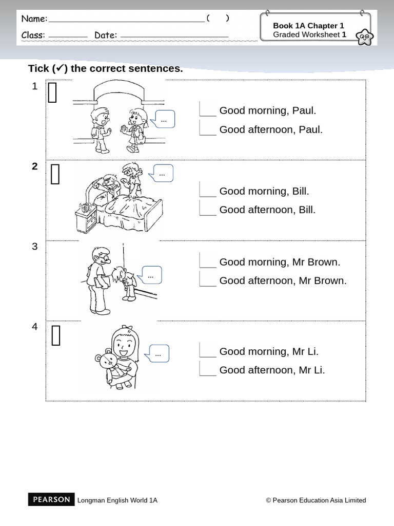 1 Good Morning, Paul. Good Afternoon, Paul.: Tick The Correct Sentences ...