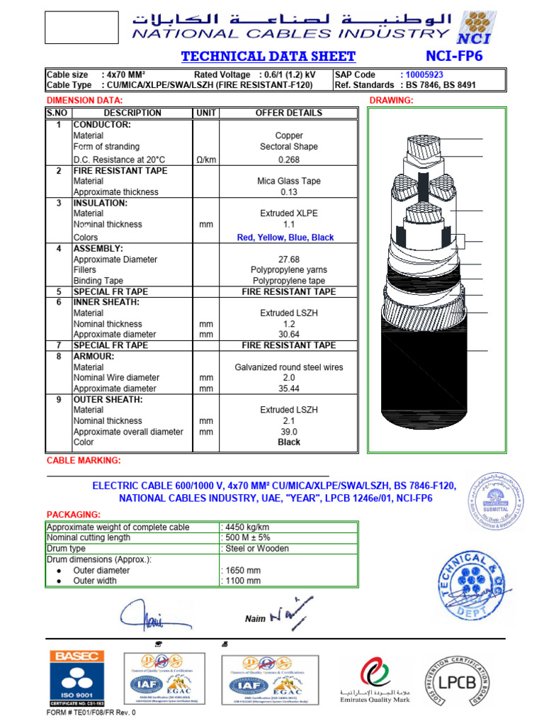 Tds - 4x70 Mgt Cable - Fp600 | PDF | Wire | Electricity