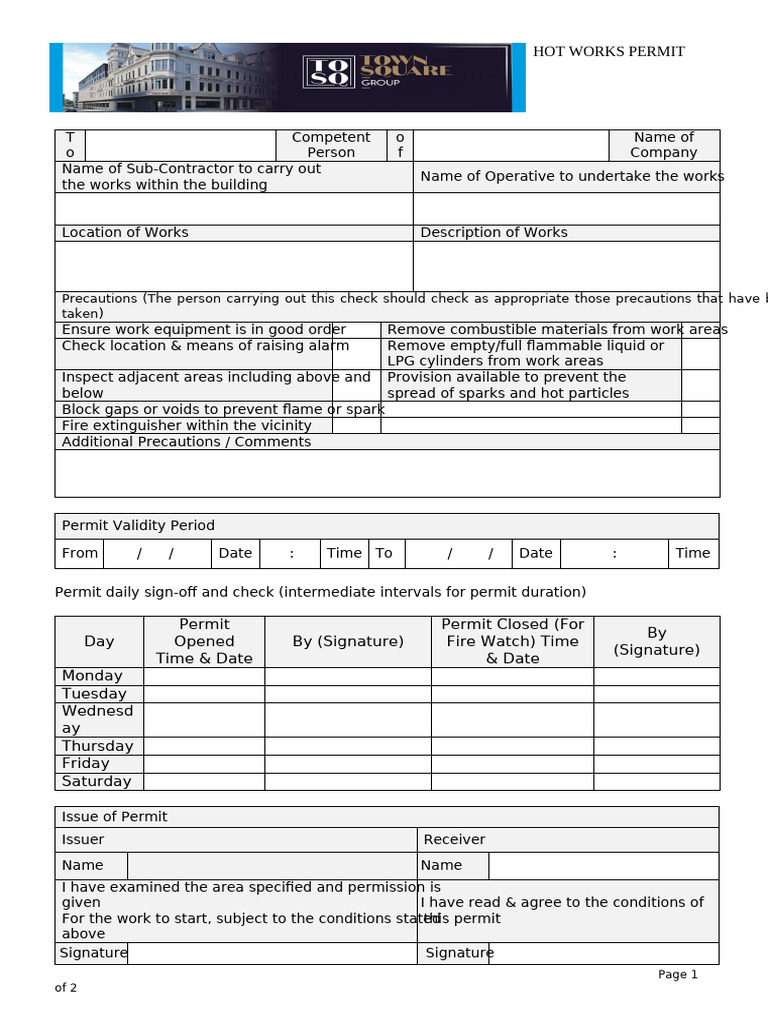 Hot Works Permit Template Guide | PDF | Fires | Combustion