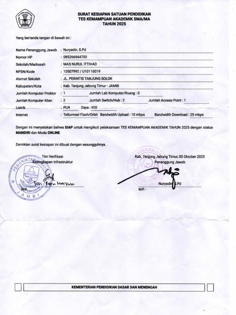 Scan Surat Kesiapan Tka Mas Ni | PDF