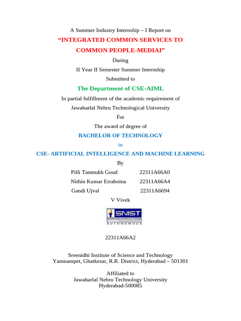 Summer Industry Internship Report-1 | PDF | Artificial Intelligence ...