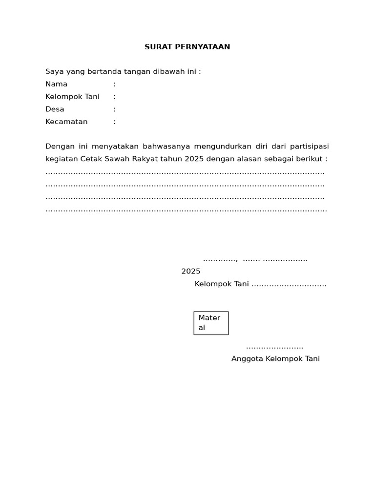 Surat Pernyataan Mengundurkan Diri CSR 2025 | PDF