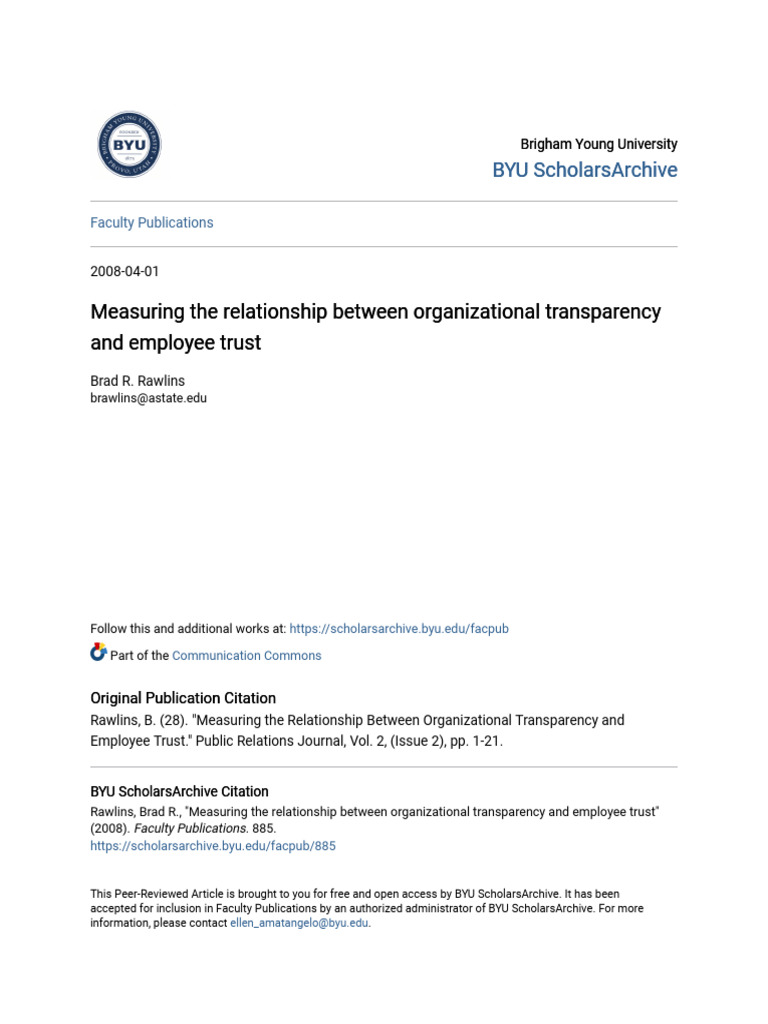 Measuring the Relationship Between Organizational Transparency An | PDF ...