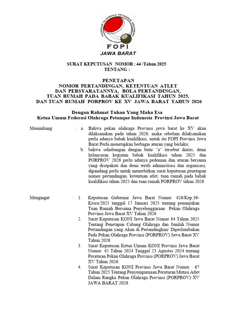 Sk Pelaksanaan Bk Dan Porprov Beserta Jadwal Bk | PDF
