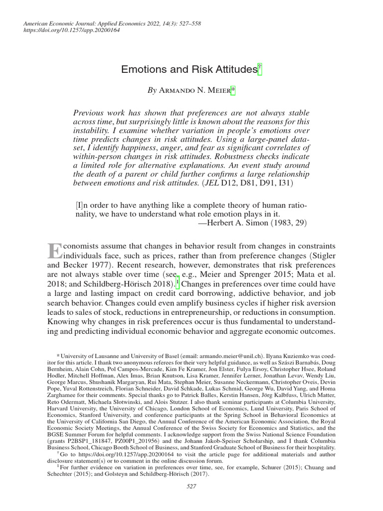 L3 Emotions and Risk Attitude | PDF | Risk Aversion | Emotions