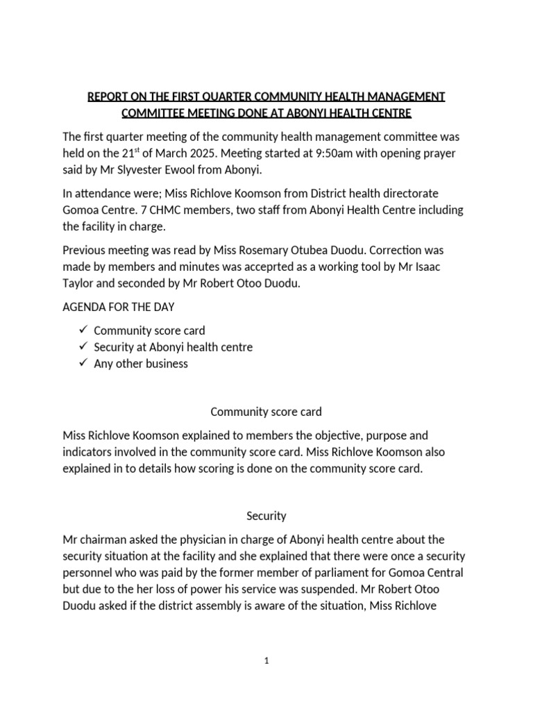 Q1 Community Health Meeting Summary | PDF