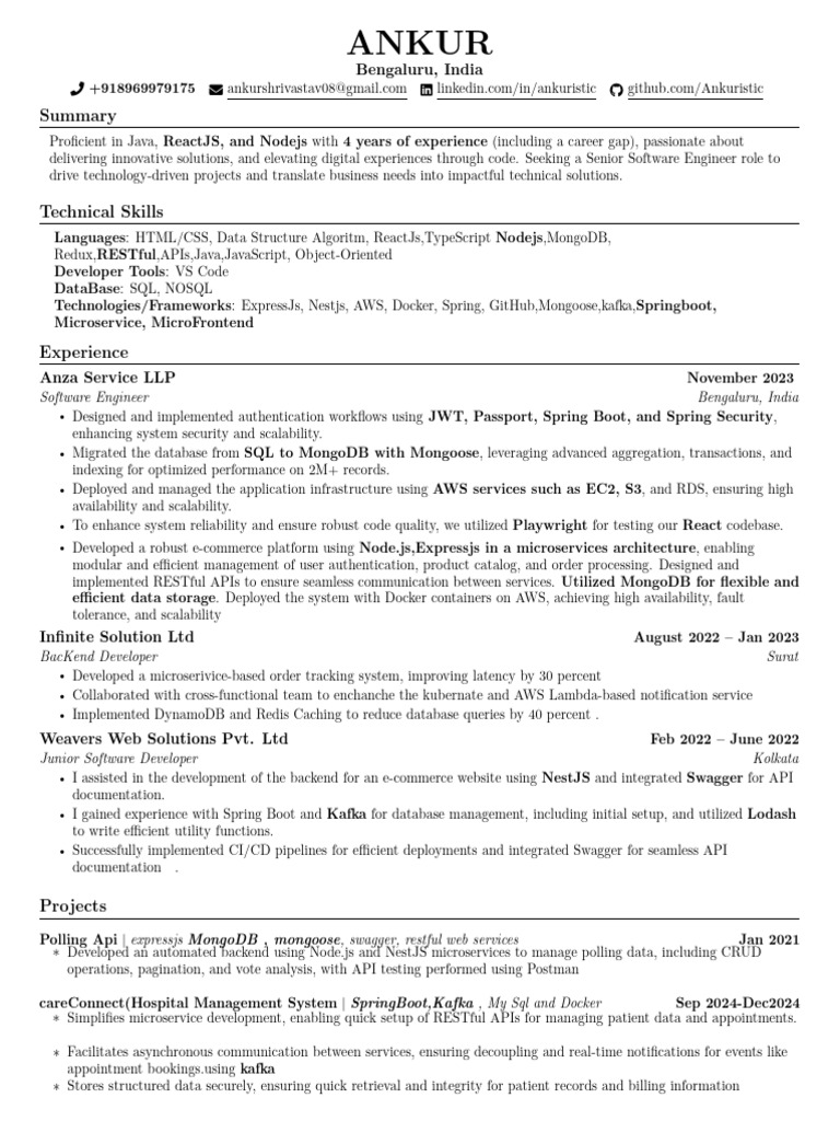 Naukri_Ankur[4y_0m] | PDF | Mongo Db | Systems Engineering