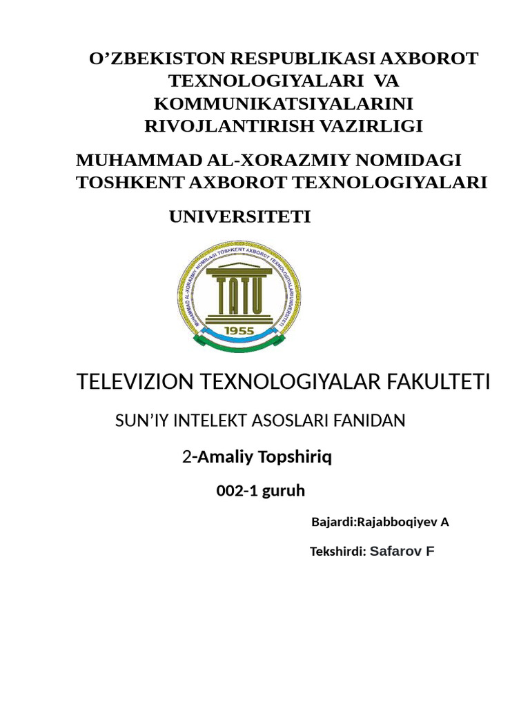 Suniy Intelekt 2 Amaliy | PDF