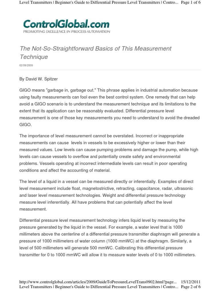 Guide To Pressure Level | PDF | Pressure Measurement | Calibration