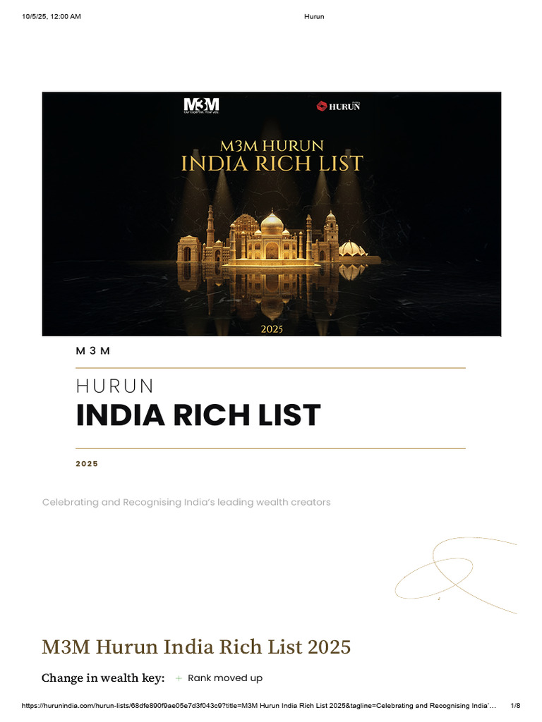 Hurunn India Rich List Oct 2025 | PDF | Economy Of India