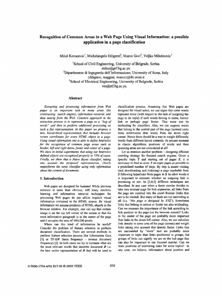 Web Page Area Recognition Using Visual Data | PDF | Html | Statistical ...