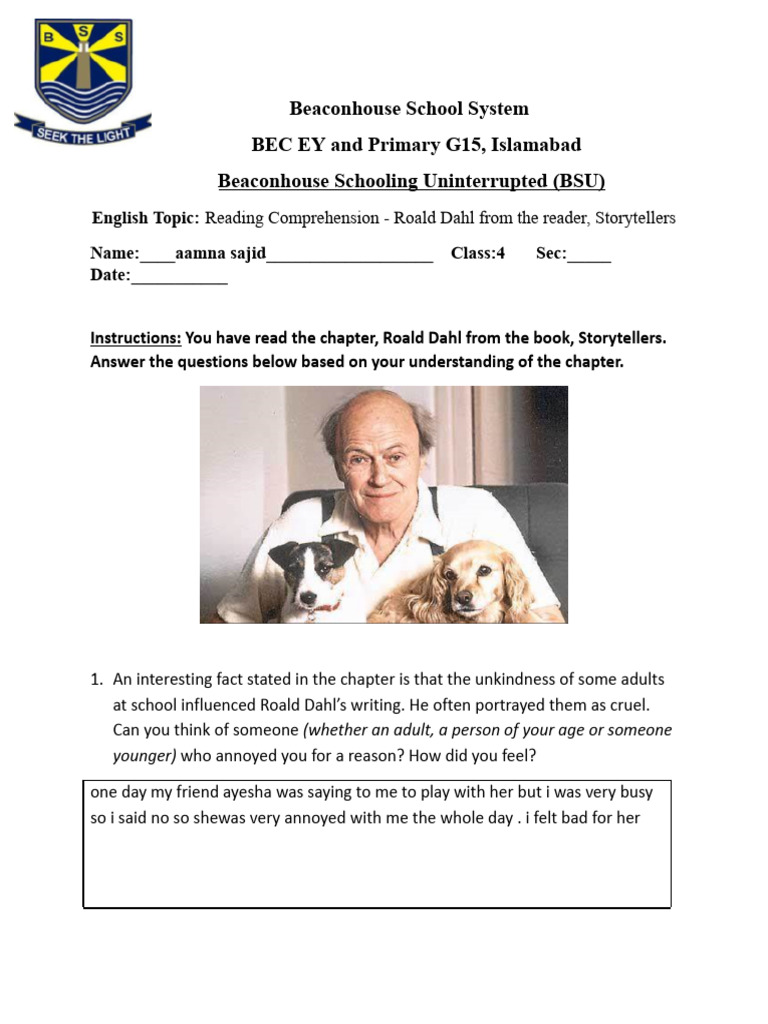Aamna Sajid - Roald Dahl Activity Worksheet | PDF
