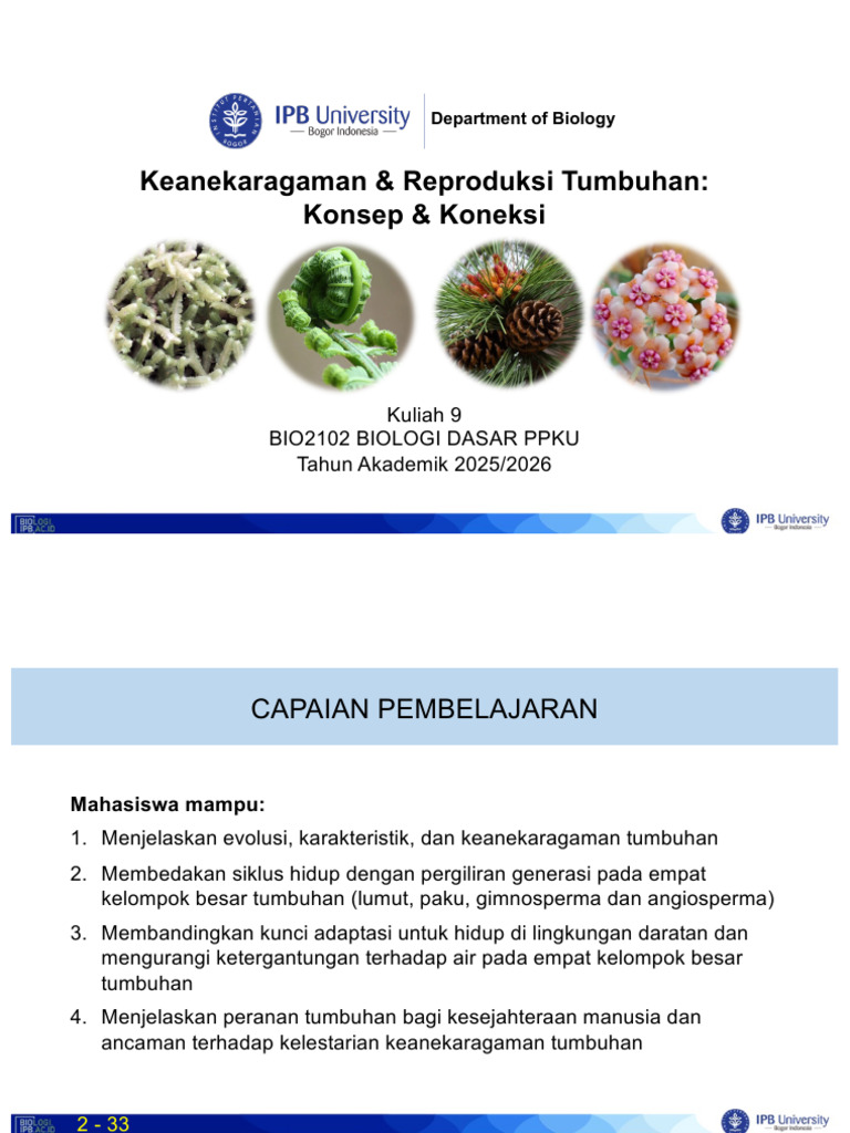 BIO2102 Kuliah 9 Keragaman Reproduksi Tumbuhan-Konsep Koneksi | PDF