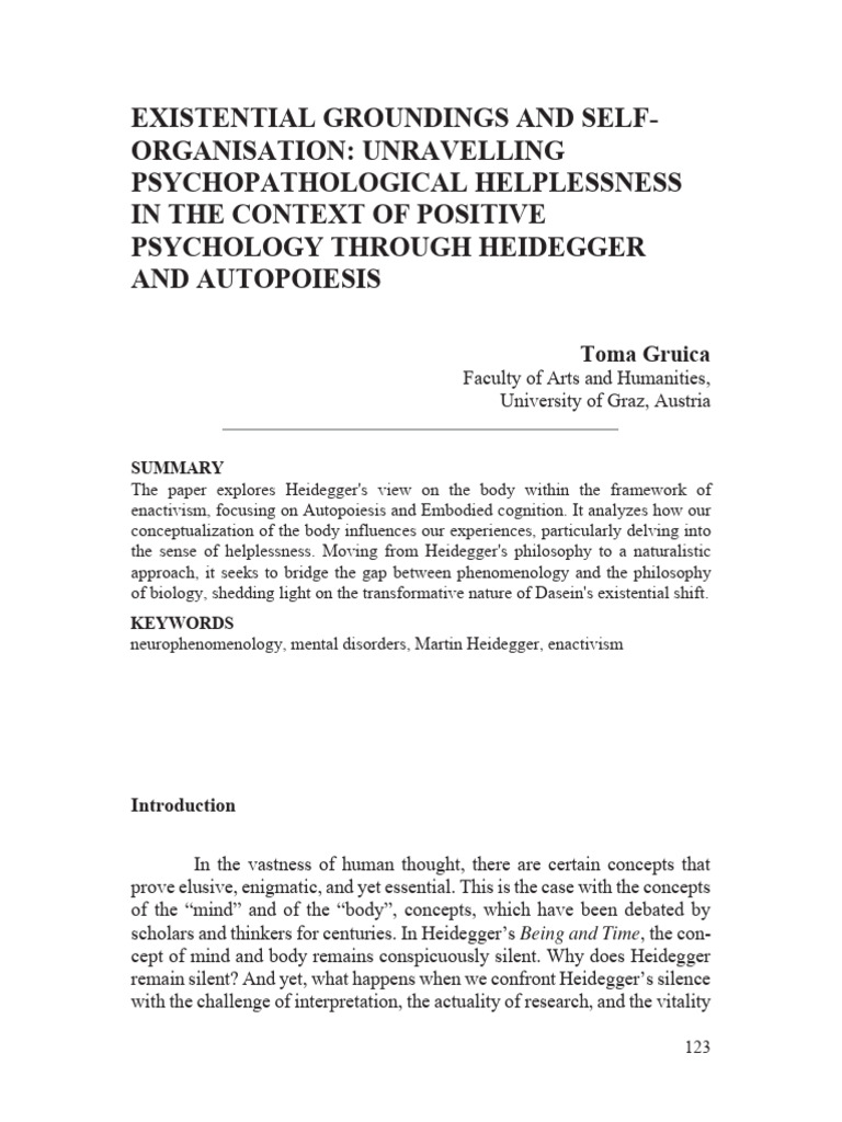 Existential Groundings and Self Organiza (2) (2) | PDF | Mind | Martin Heidegger