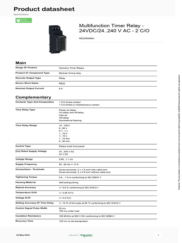 Schneider Electric Harmony-Timer-Relays RE22R2MMU | PDF | Relay ...