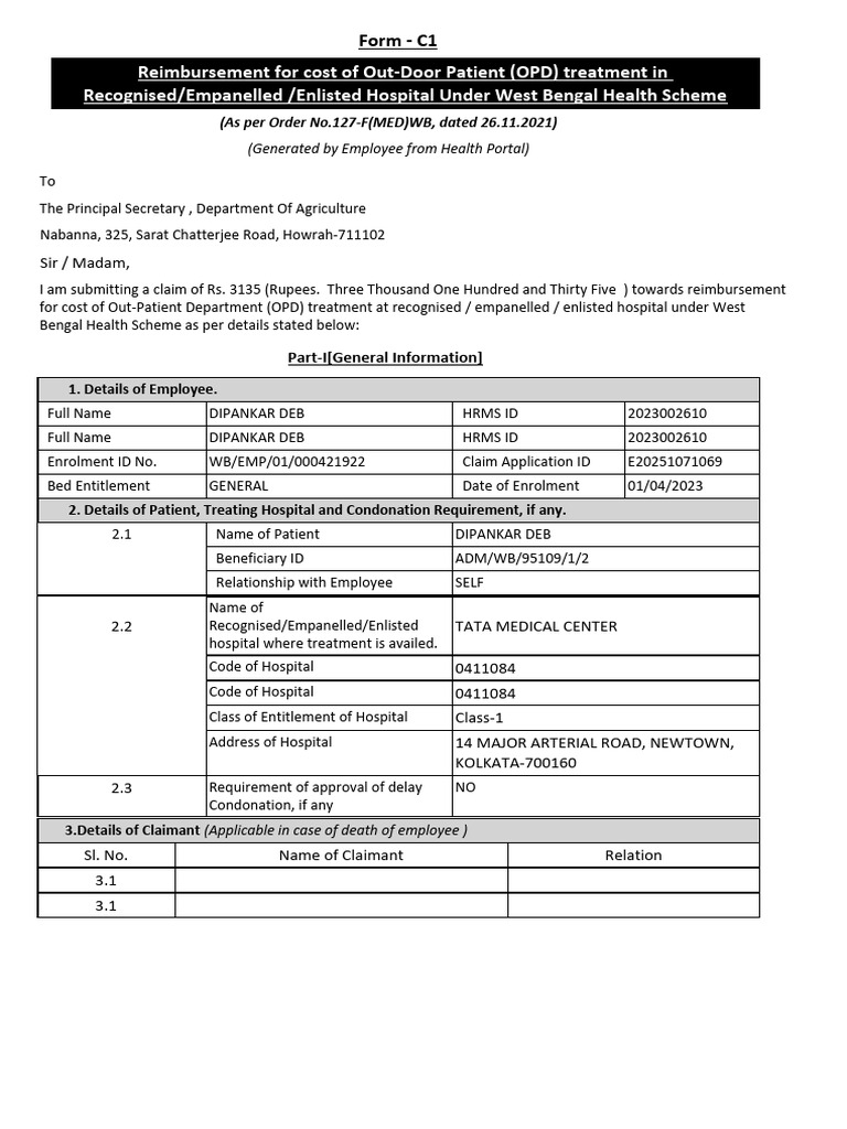 Wbhs Opd App Form Emp (1) | PDF
